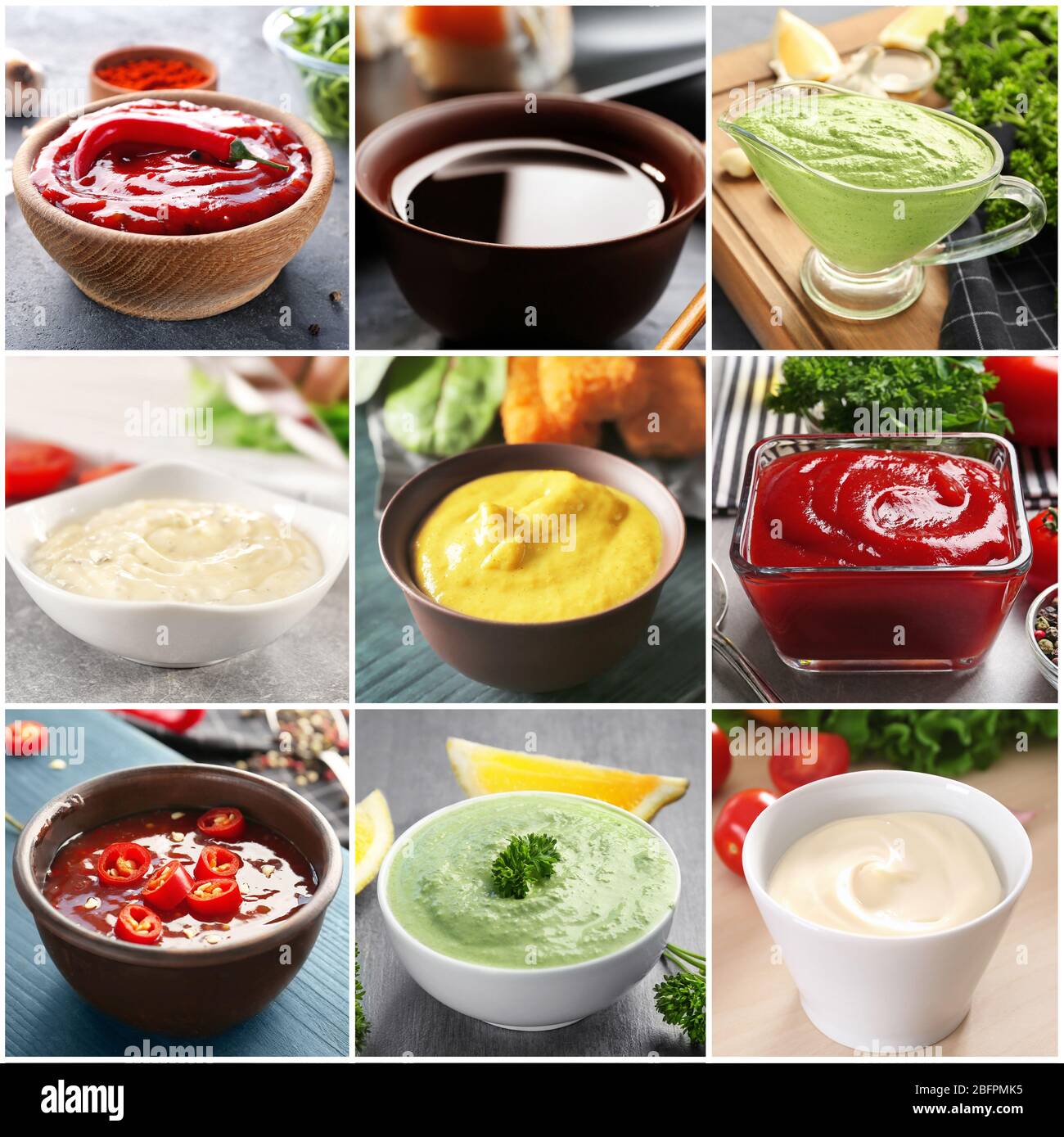Collage of different natural sauces Stock Photo - Alamy