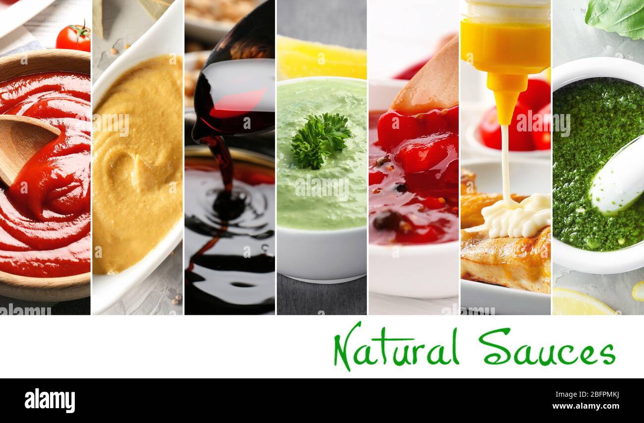 Collage of different natural sauces Stock Photo - Alamy