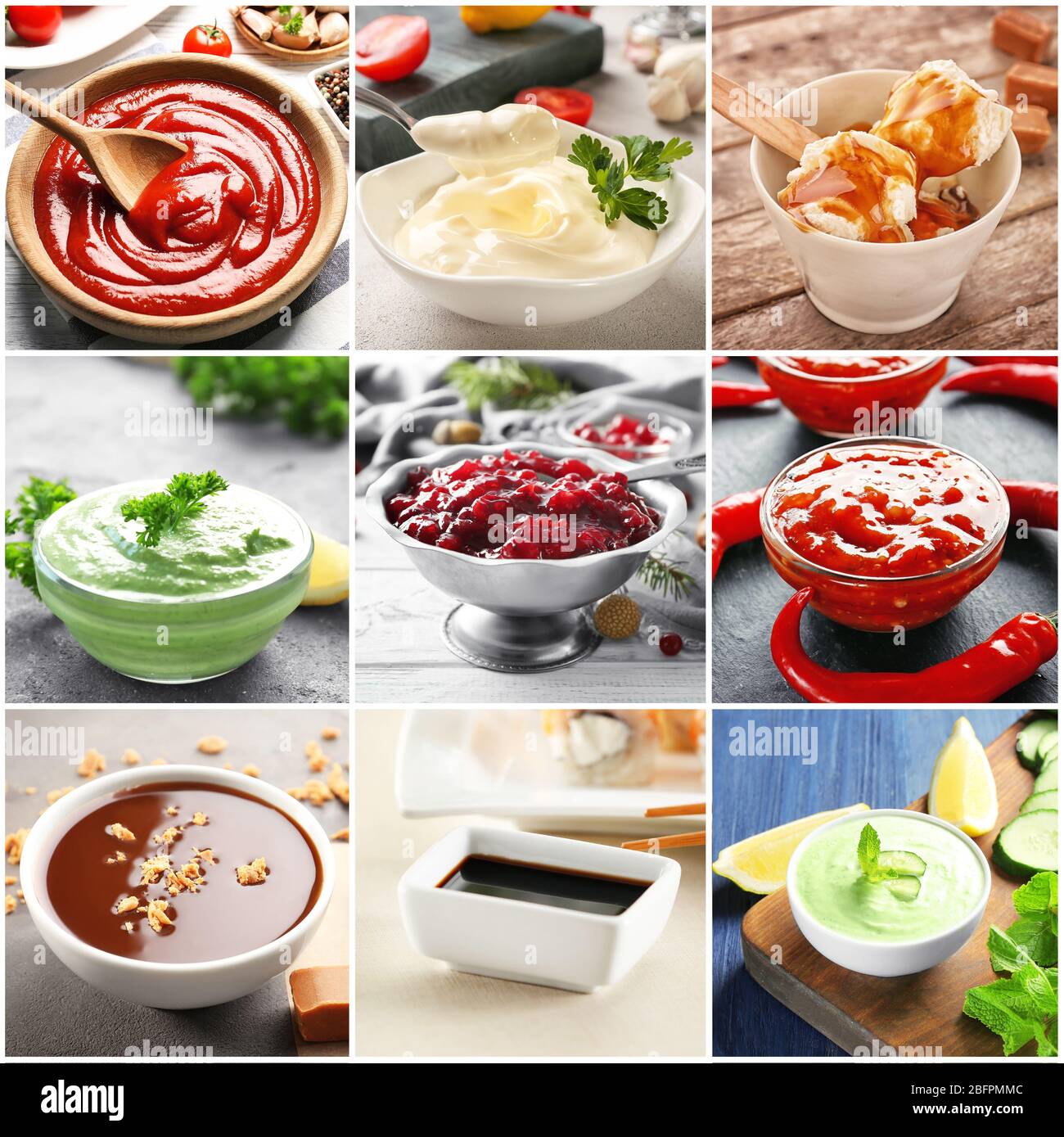 Collage of different natural sauces Stock Photo - Alamy