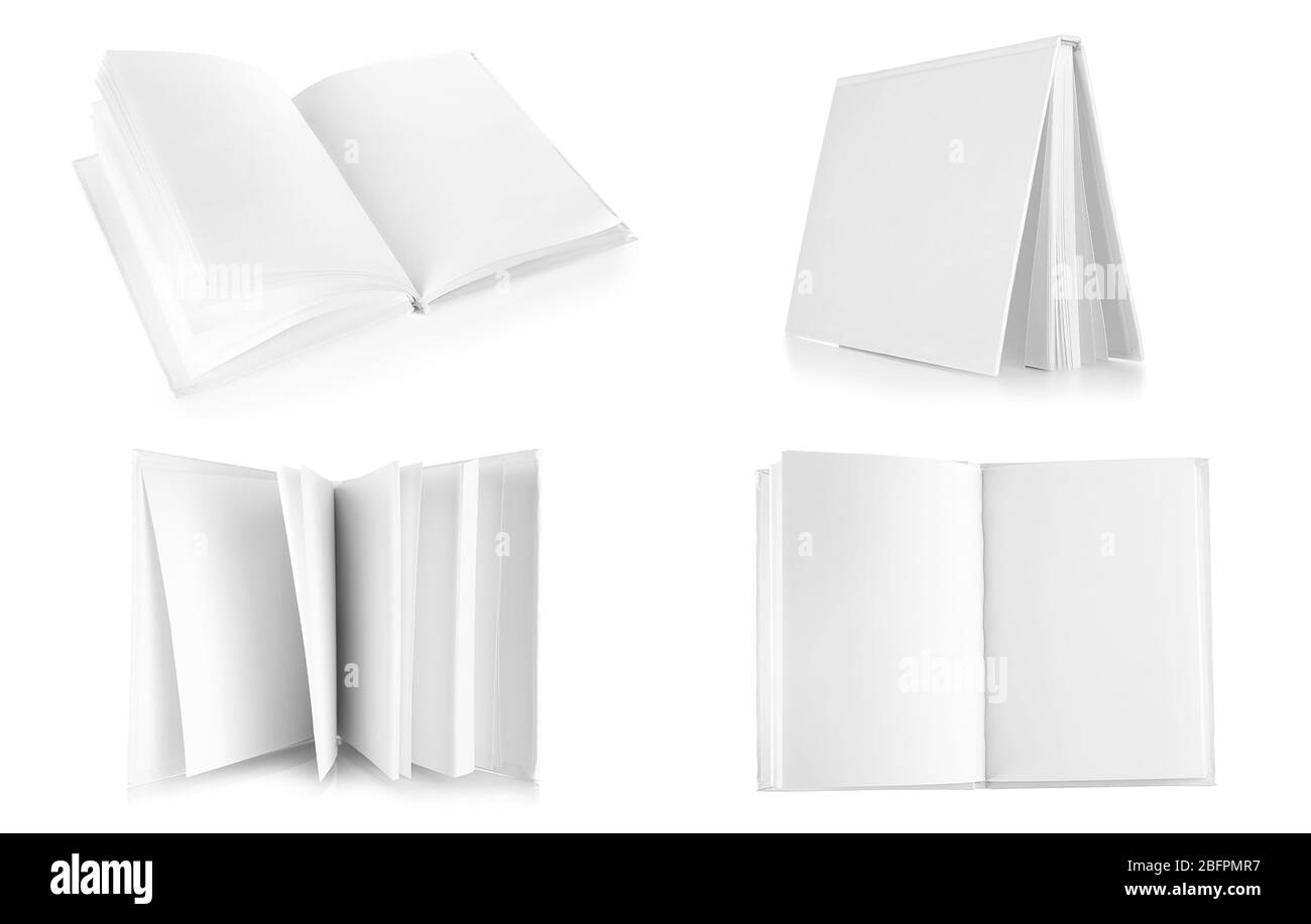 Marketing concept. Blank brochures on white background Stock Photo - Alamy