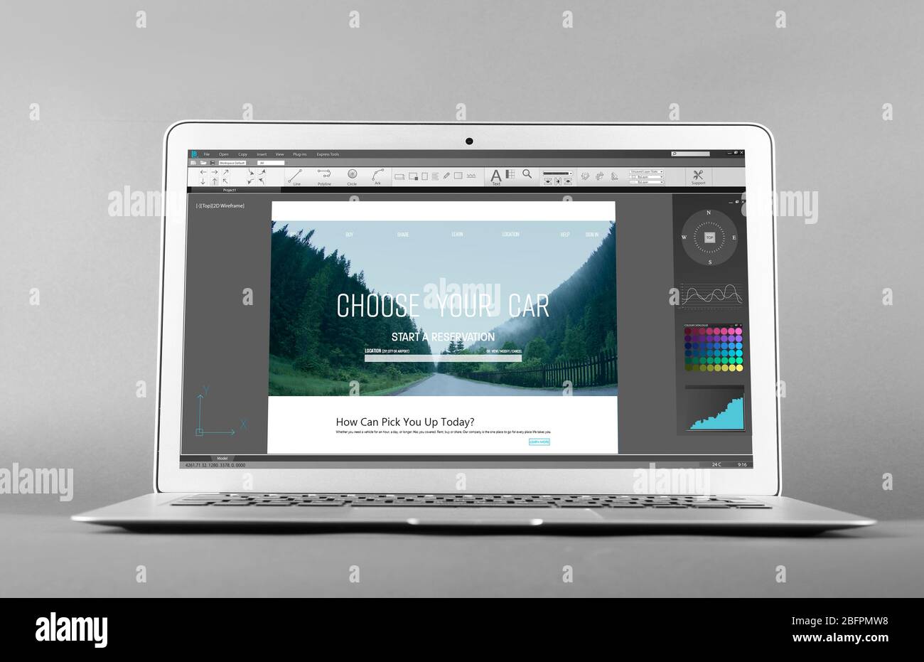 Laptop and interface of program for graphic design on screen, gray ...