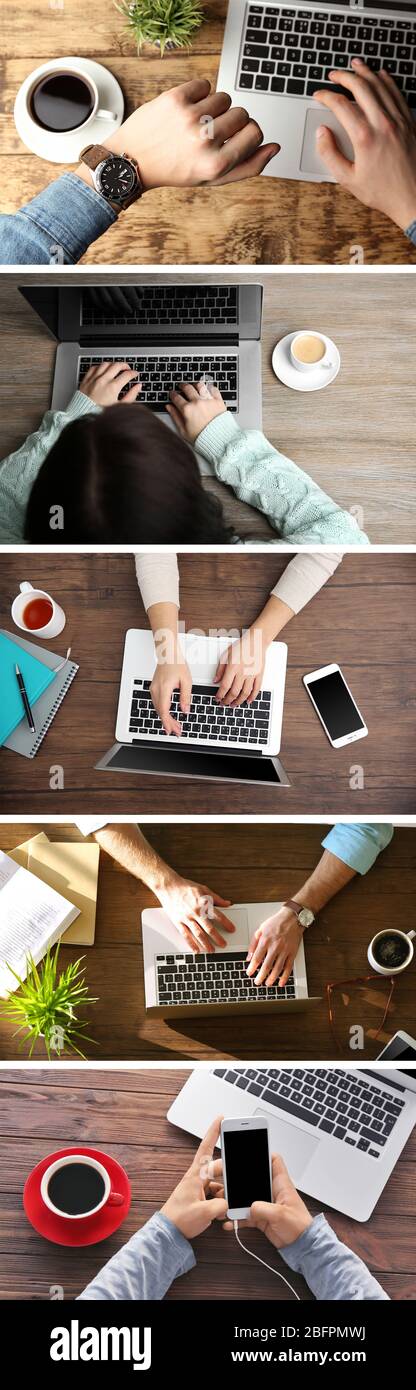 Collage of people working with laptops Stock Photo - Alamy