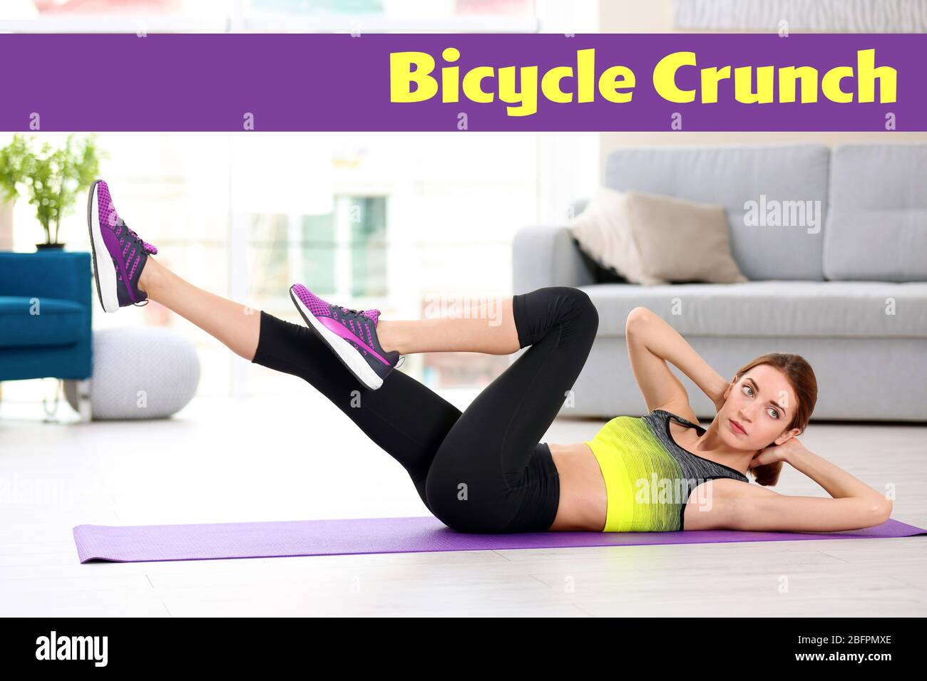 Woman doing abdominal exercises home hi-res stock photography and ...