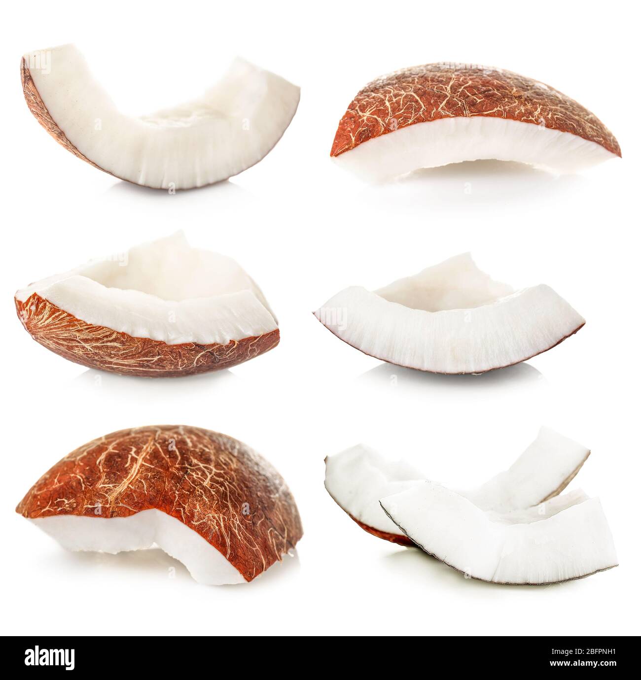 Set of coconut pieces on white background Stock Photo - Alamy