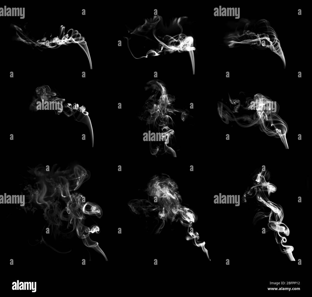 Collage of white smoke on black background Stock Photo - Alamy