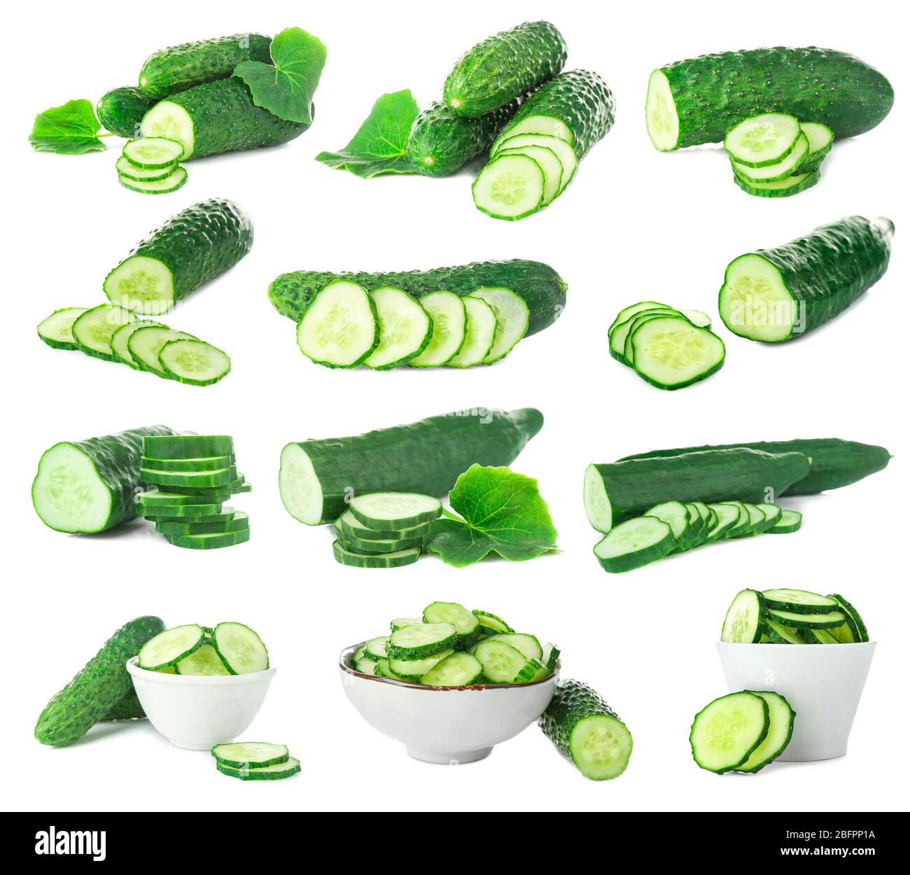 Collage of fresh cucumbers on white background Stock Photo - Alamy