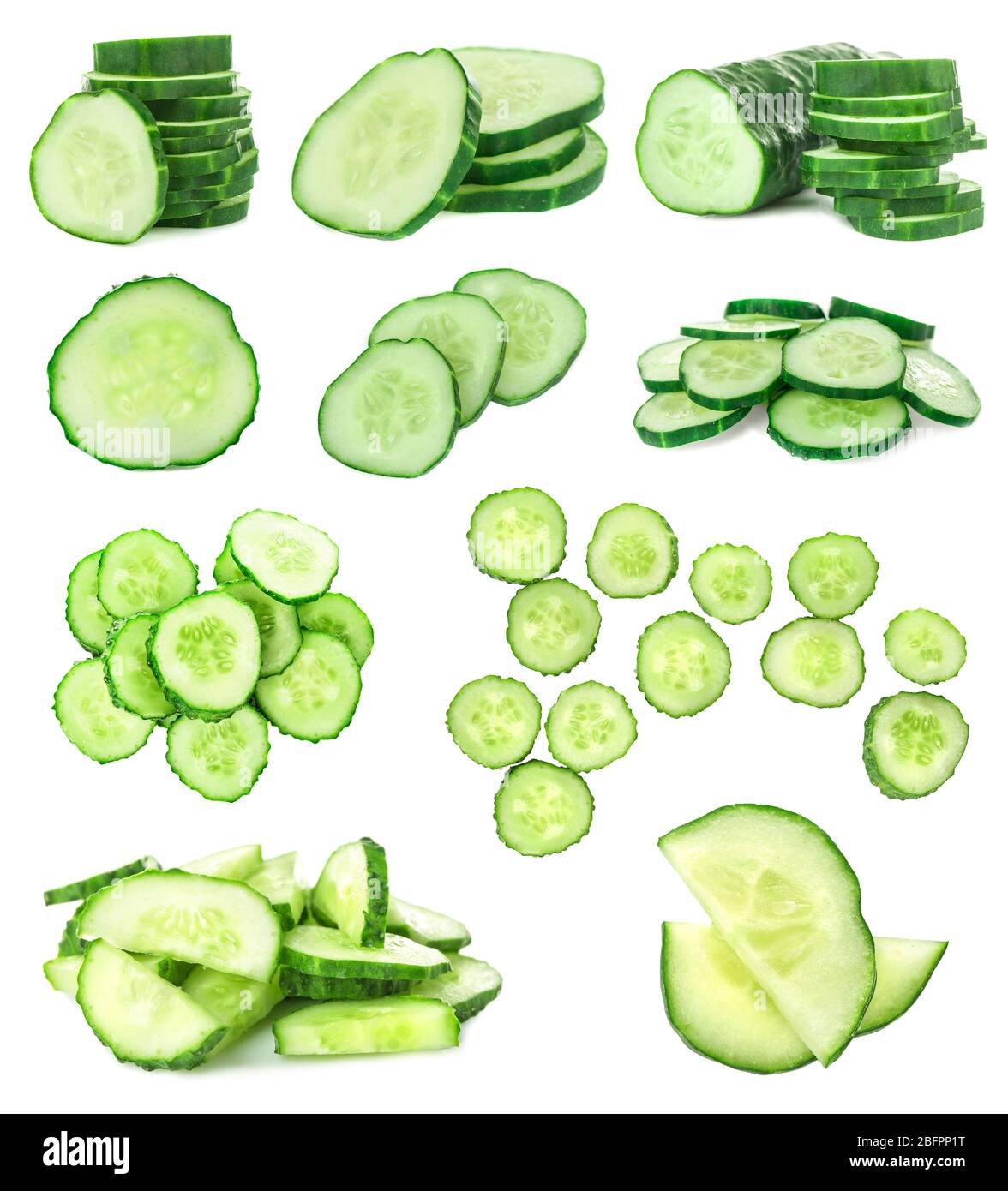 Collage of fresh cucumbers on white background Stock Photo - Alamy