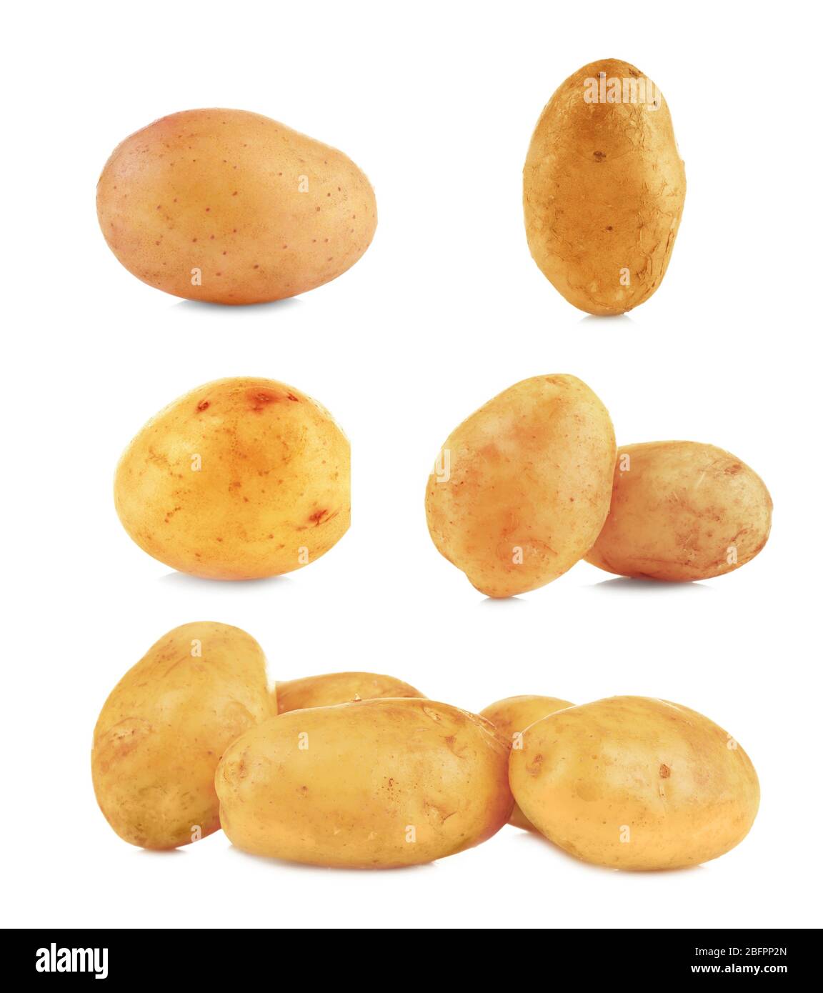 Collage of raw potatoes on white background Stock Photo - Alamy