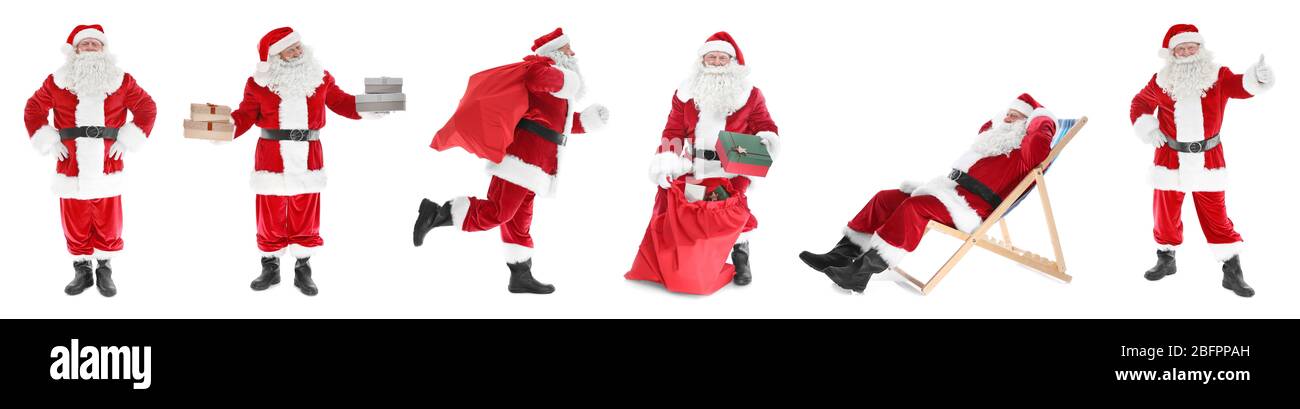 Collage of Santa Claus on white background Stock Photo - Alamy