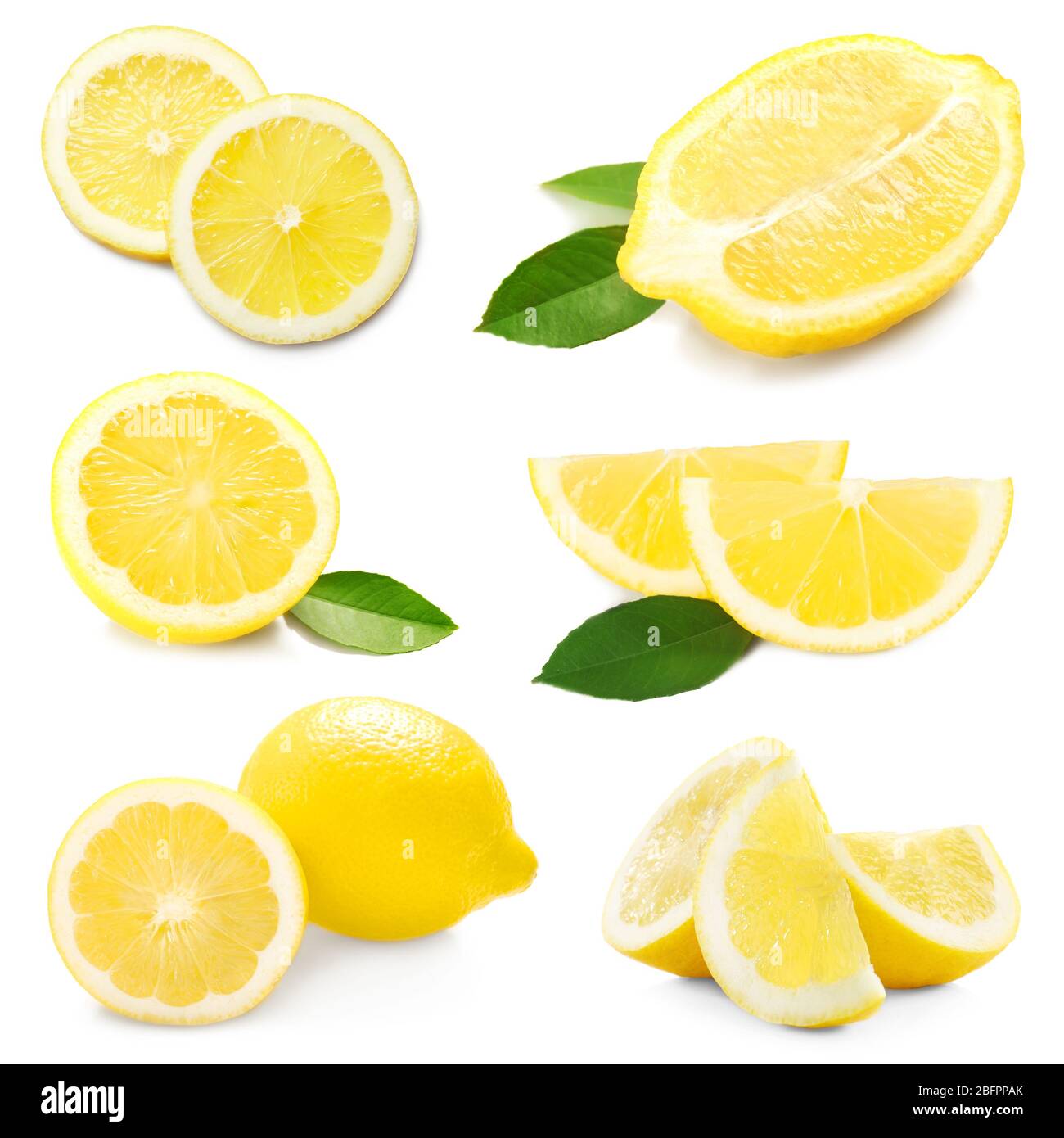 Collage of fresh lemon on white background Stock Photo - Alamy