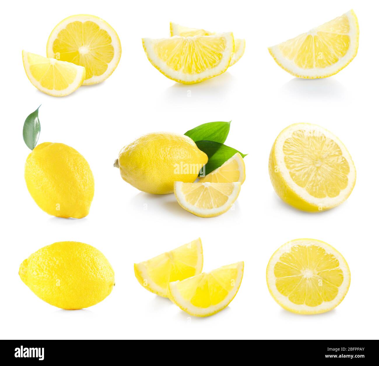 Collage of fresh lemon on white background Stock Photo - Alamy