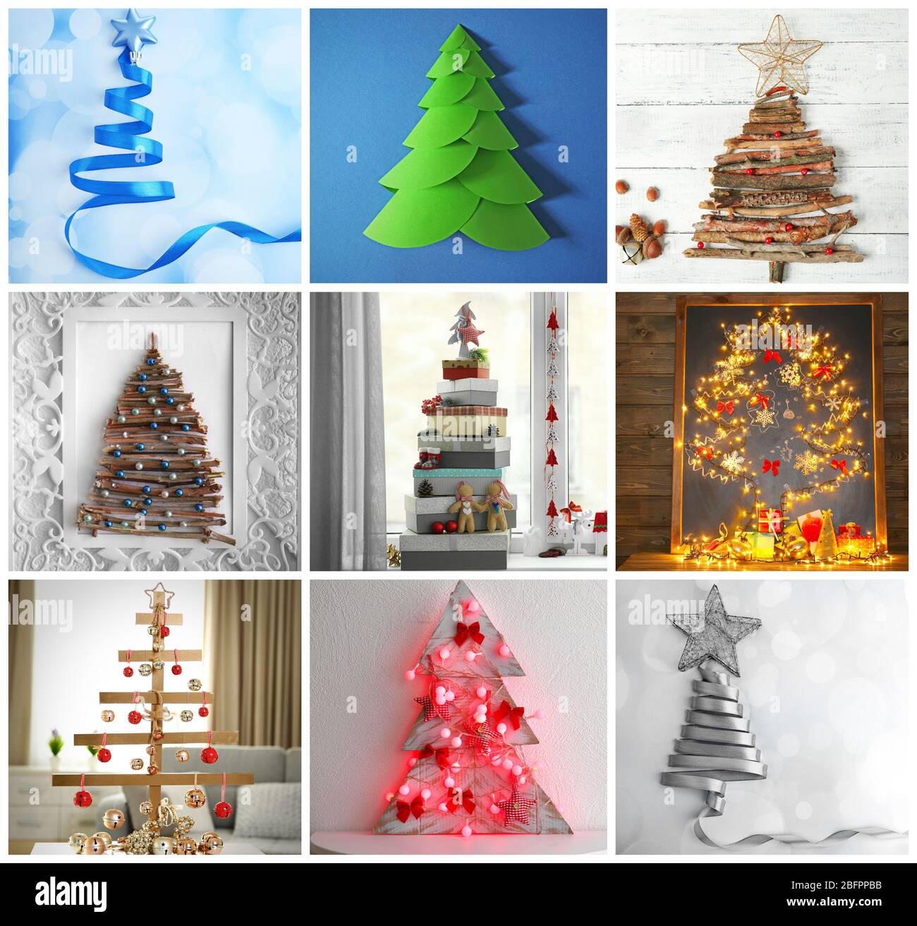 Collage of handmade Christmas trees. Trendy ideas for festive decor ...