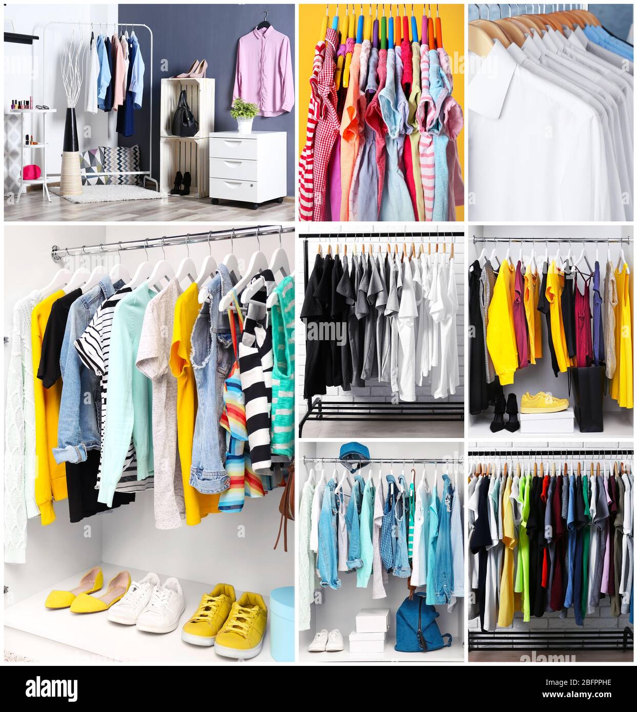 Collage of fashionable clothes at dressing room Stock Photo - Alamy