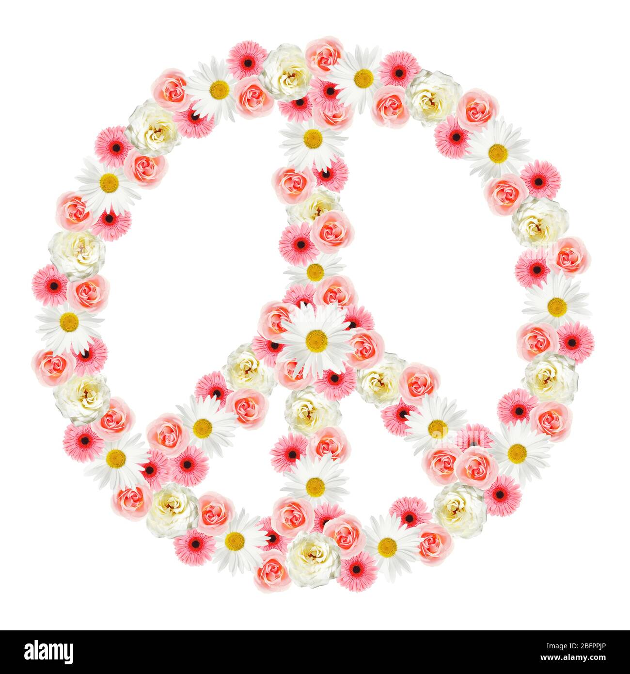 Peace symbol of beautiful flowers on white background Stock Photo - Alamy