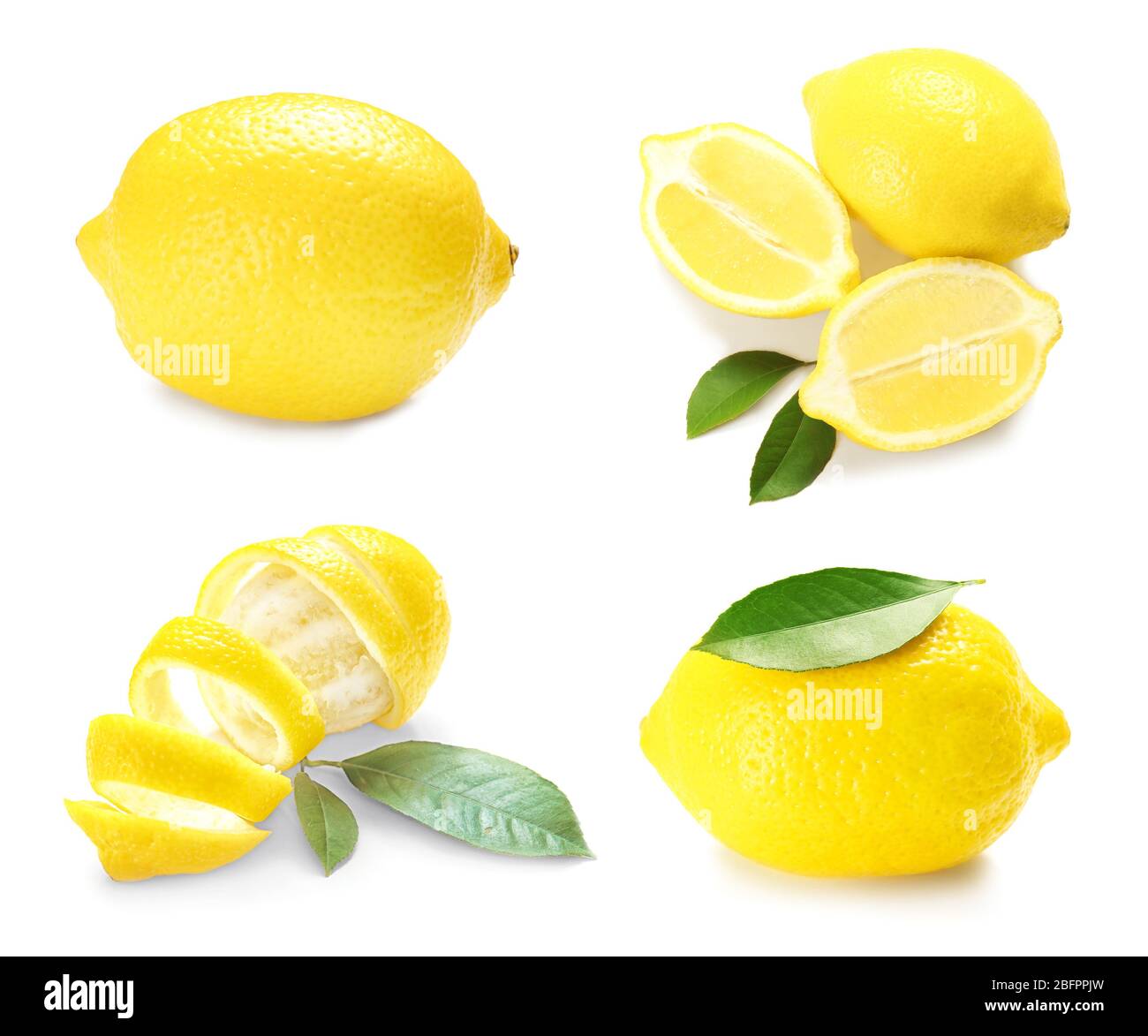 Collage of fresh lemon on white background Stock Photo - Alamy