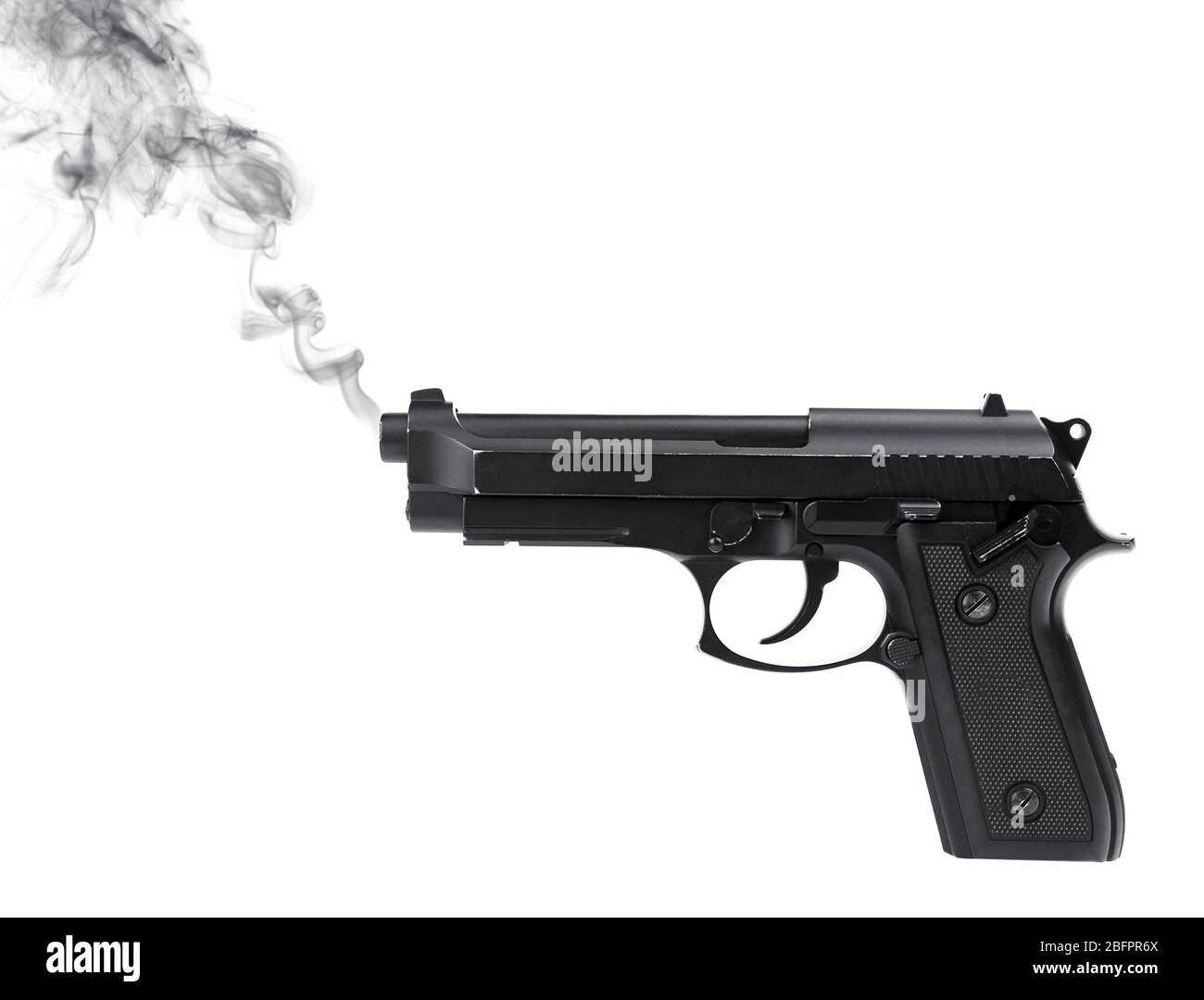 Smoking gun on white background Stock Photo - Alamy