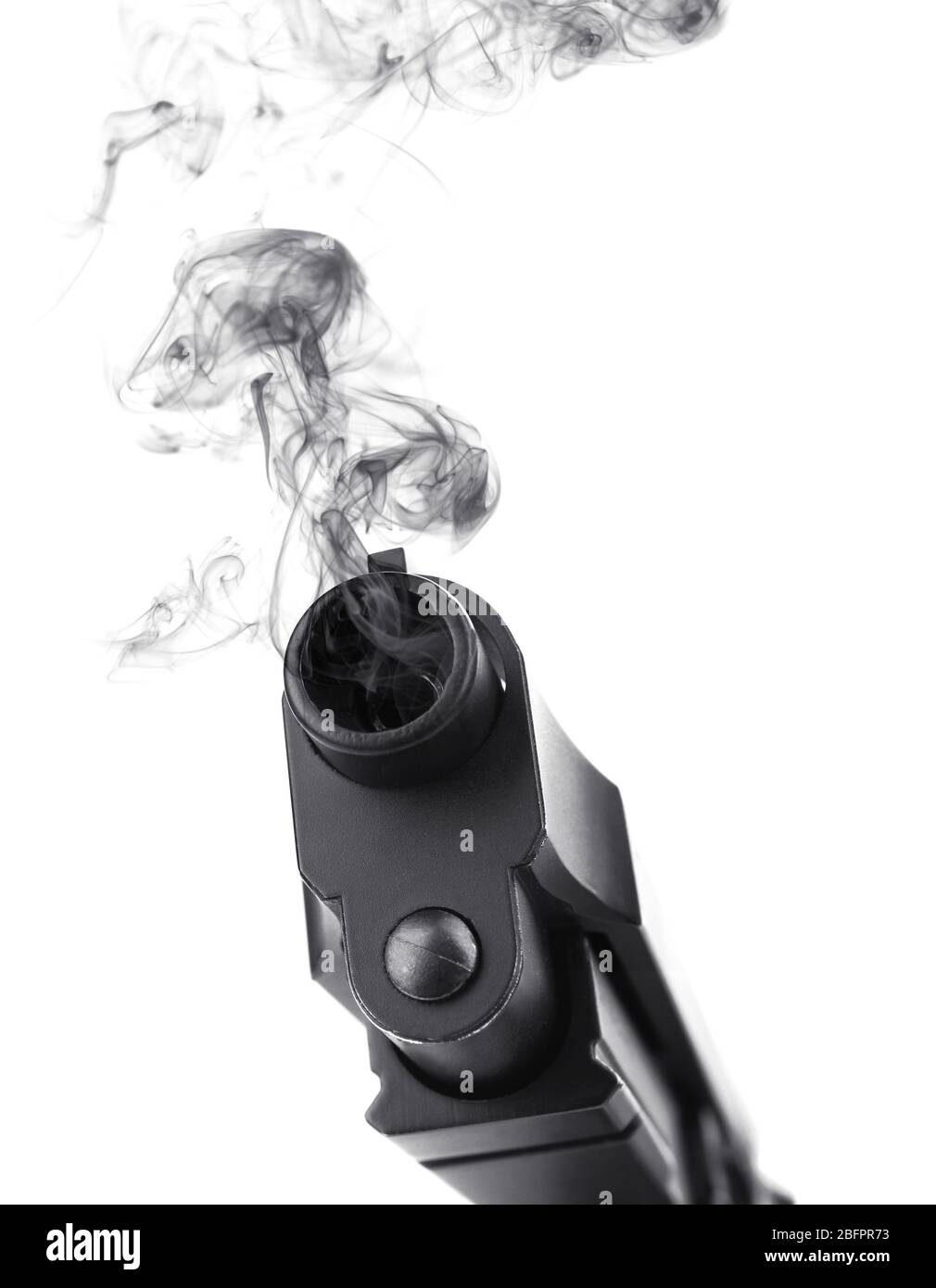 Smoking gun on white background, closeup Stock Photo - Alamy