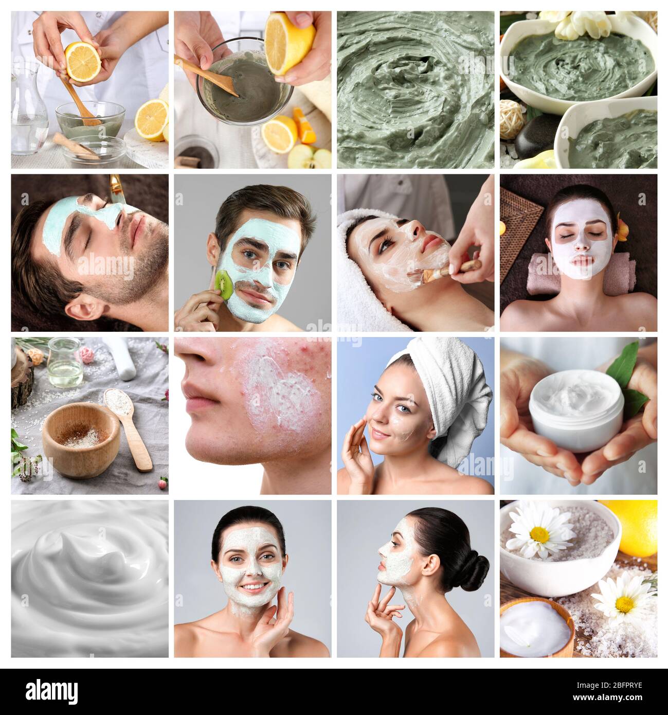 Collage for anti acne mask theme. Skin care concept Stock Photo - Alamy