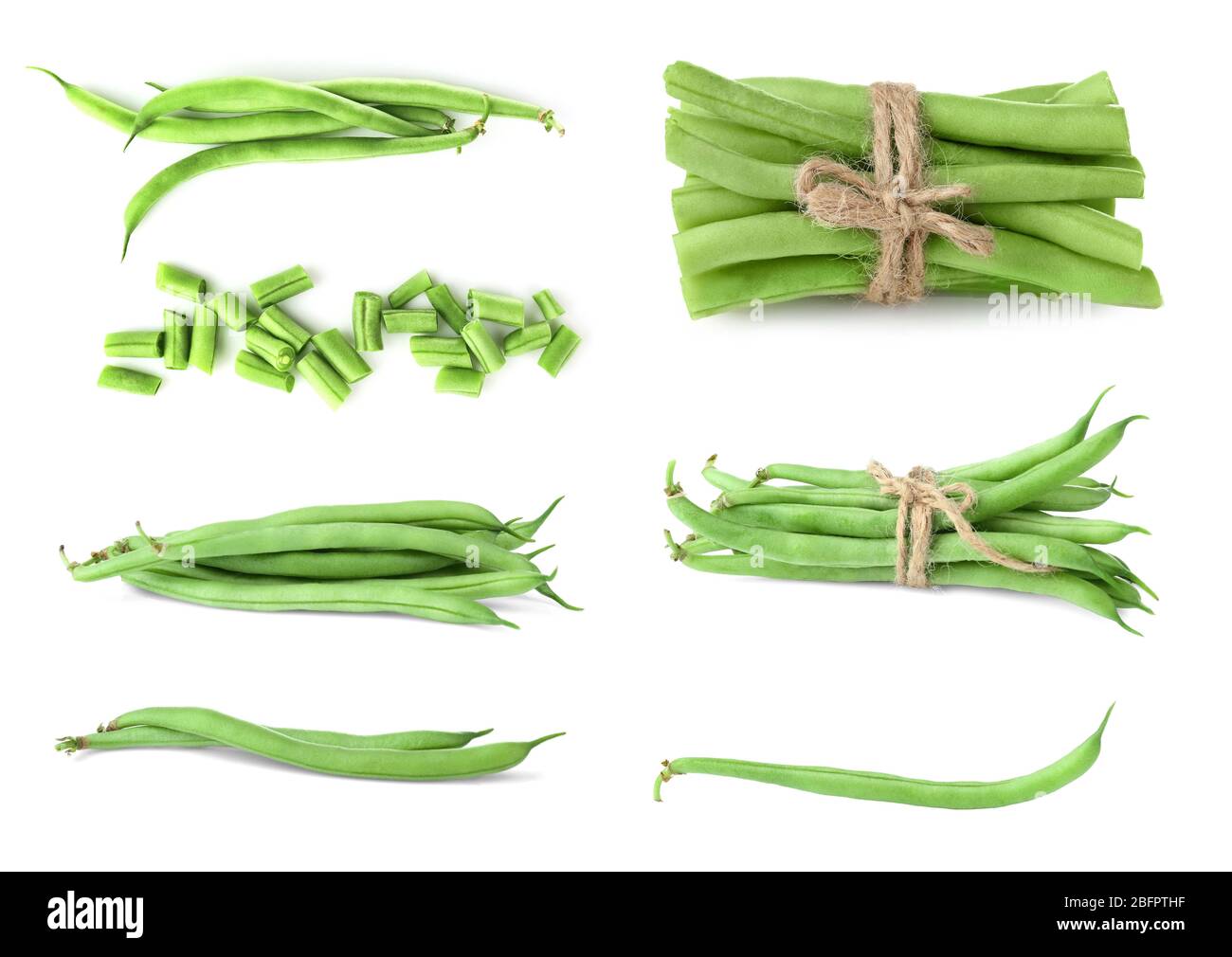 Collage of green beans on white background Stock Photo - Alamy