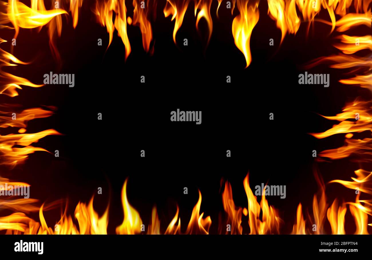 Frame of fire on black background Stock Photo - Alamy
