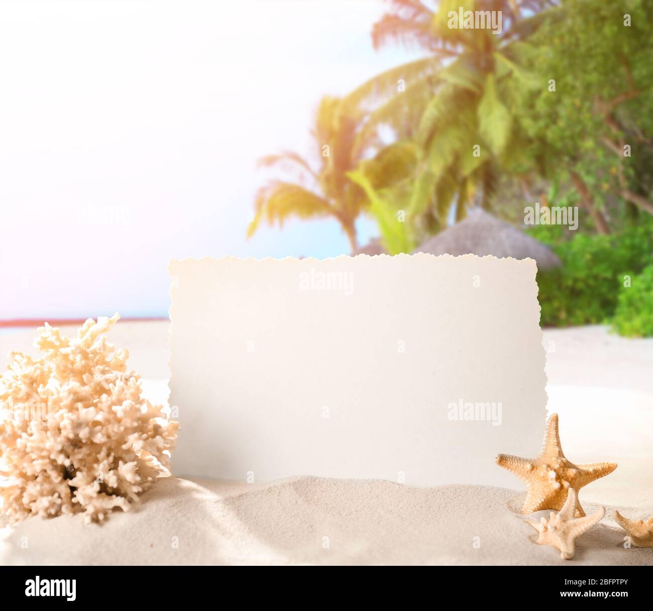 Blank card with marine decor on beach. Summer vacation concept Stock ...