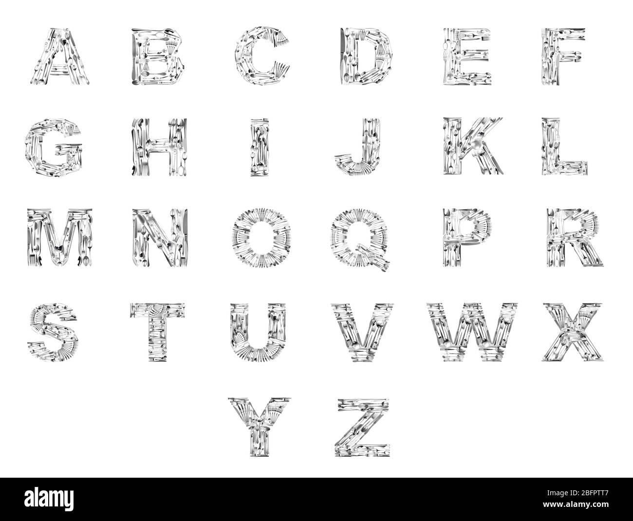 Alphabet made of cutlery on white background. Creative design Stock ...