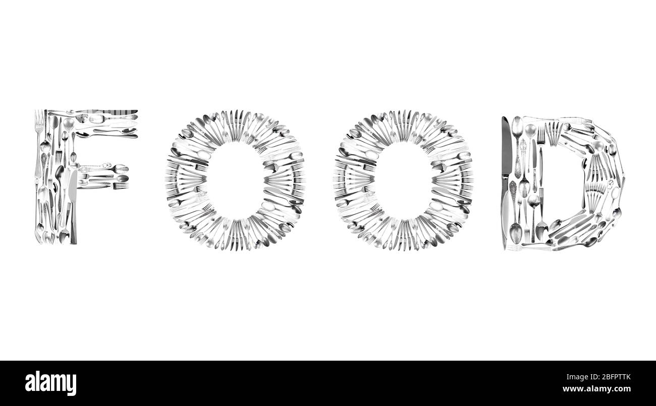 Word FOOD made of cutlery on white background. Creative design Stock ...