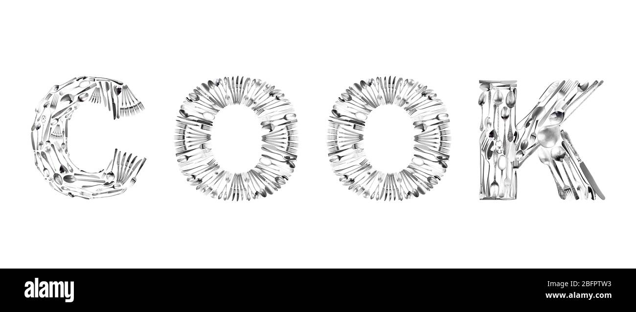 Word COOK made of cutlery on white background. Creative design Stock ...