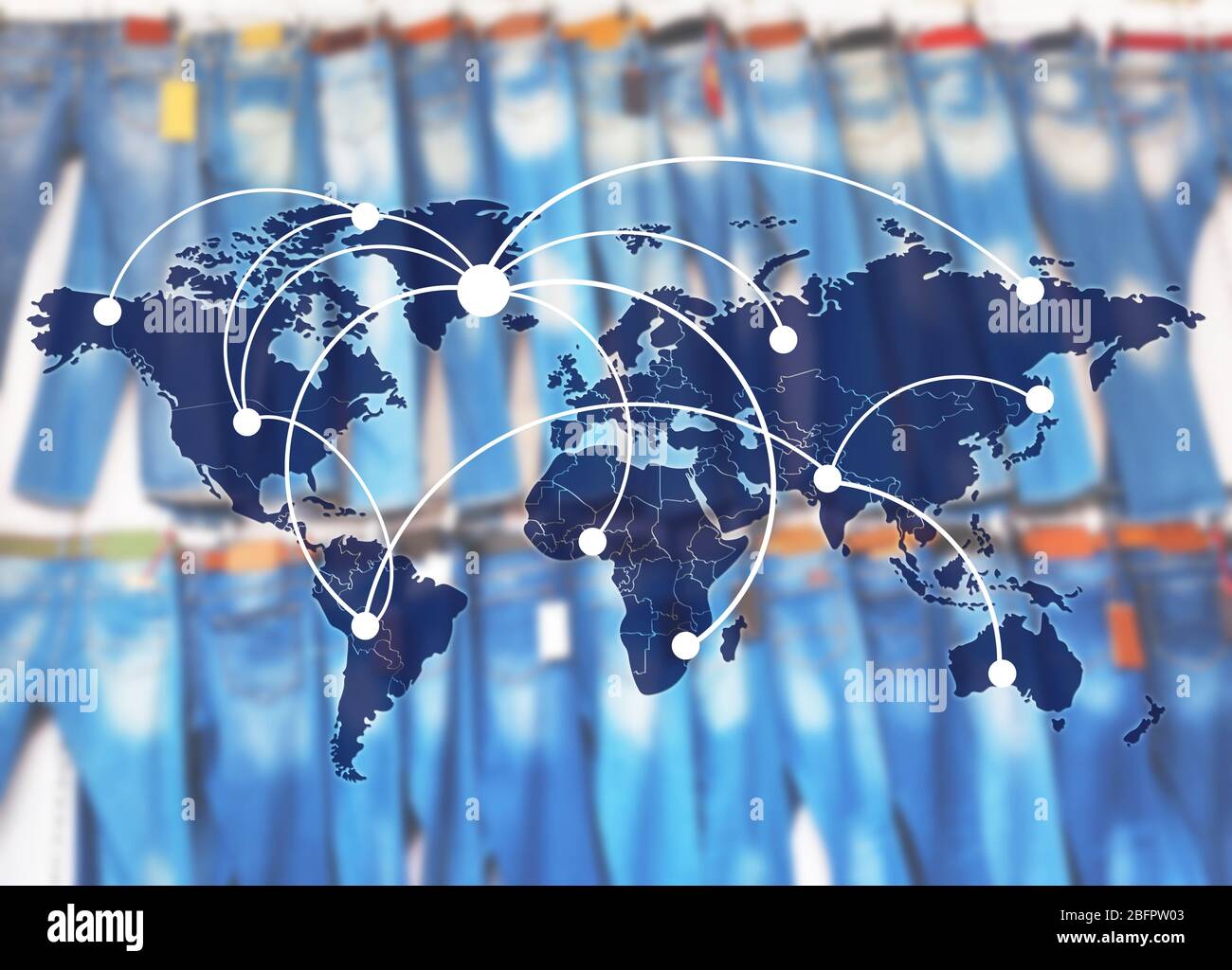 World map with logistic network and clothes on background Stock Photo ...