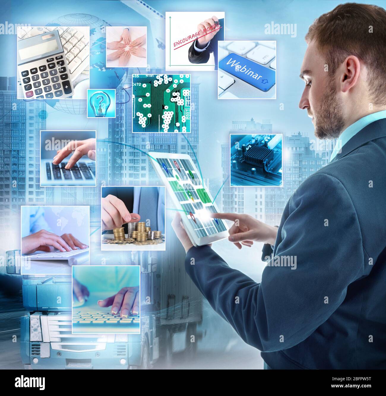 Internet multimedia concept. People working with different devices ...