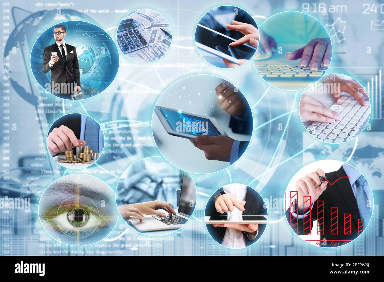 Internet multimedia concept. People working with different devices ...