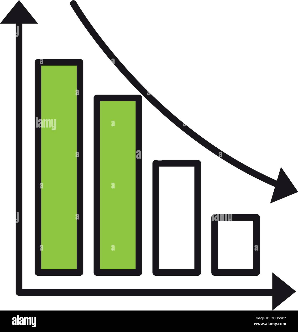 descending graphic bar chart icon over white background, half color ...