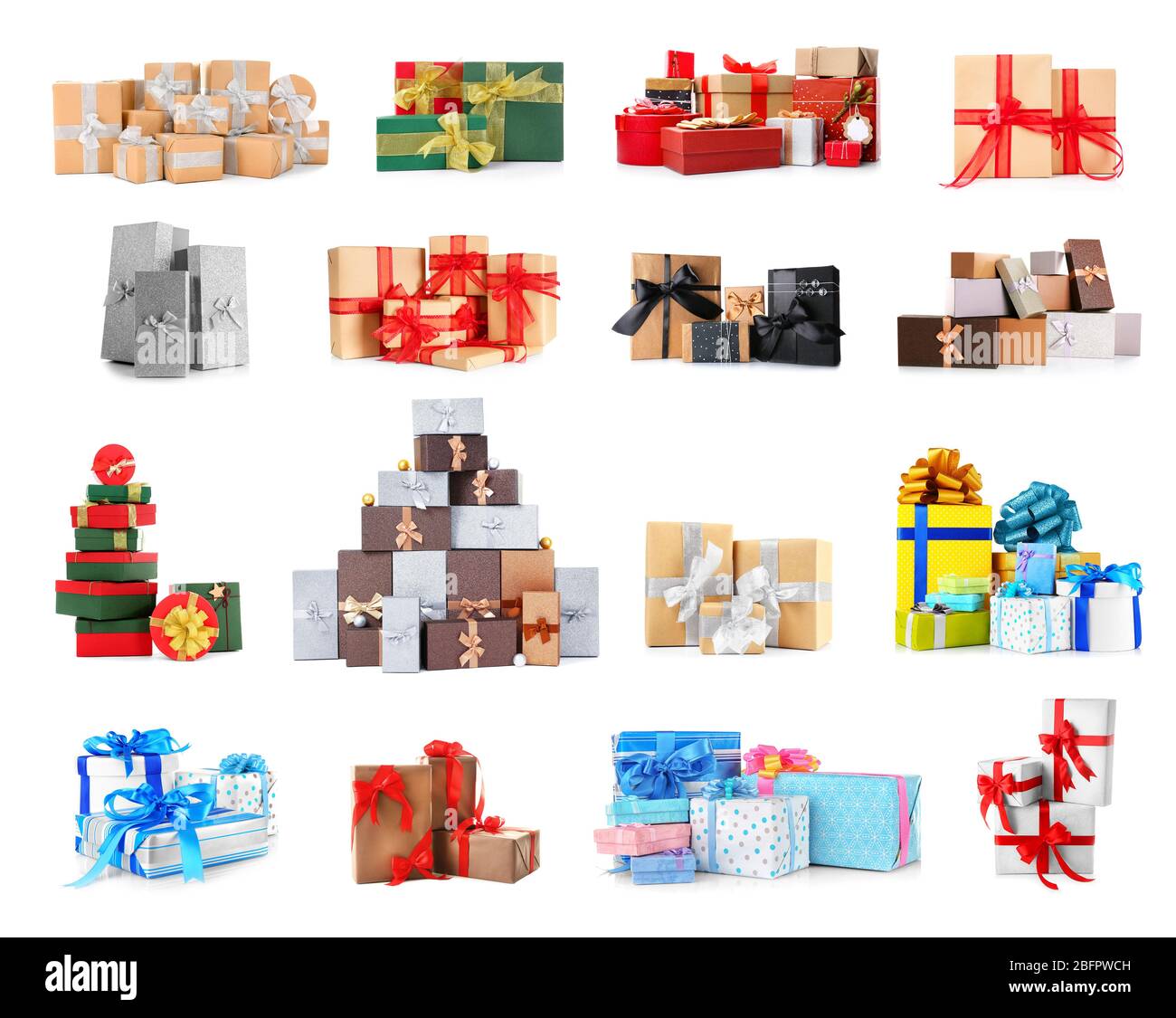 Collage of Christmas gift boxes on white background Stock Photo - Alamy