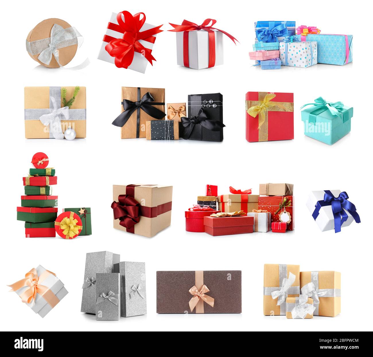 Collage of Christmas gift boxes on white background Stock Photo - Alamy