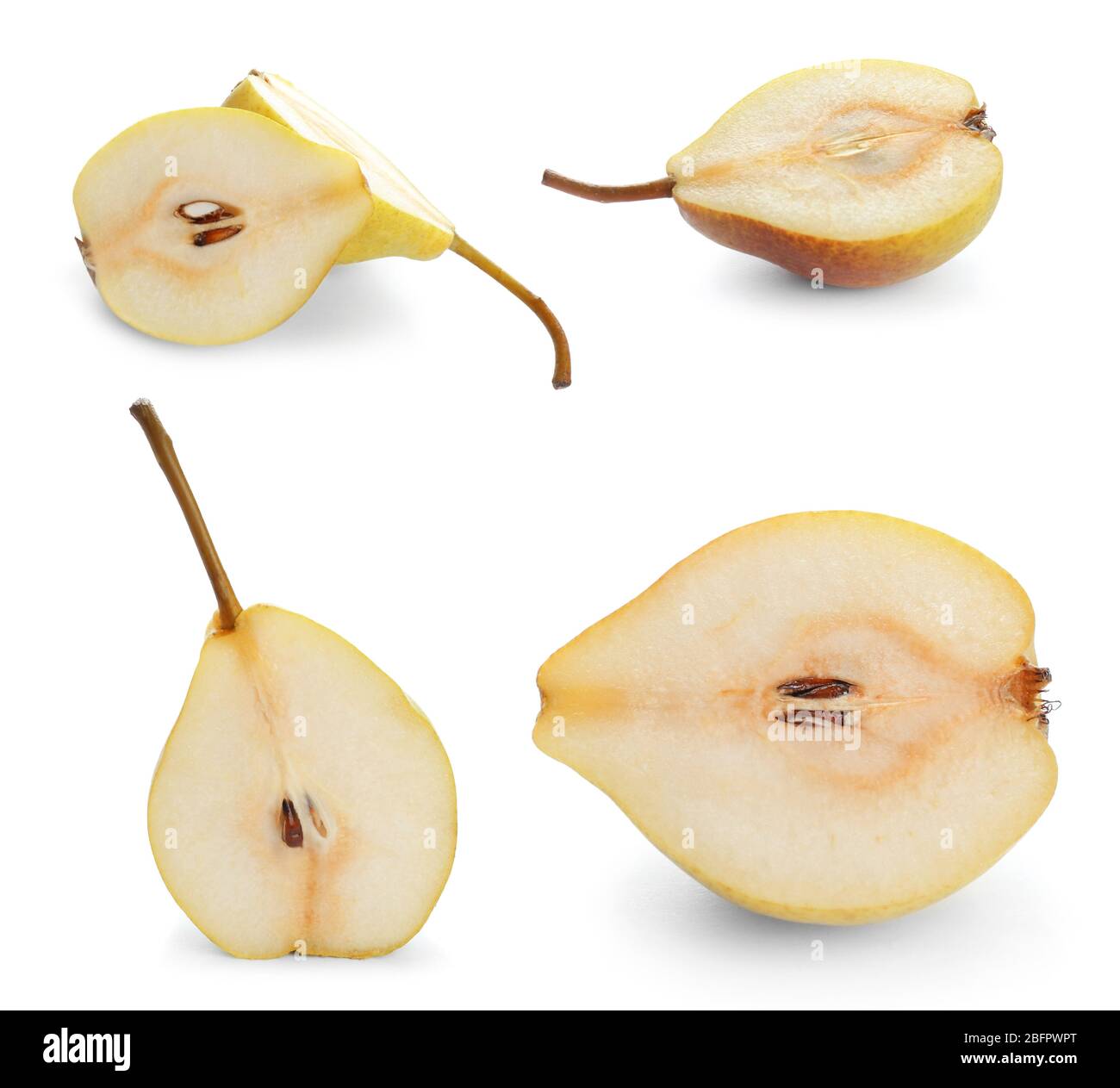 Collection of sliced ripe pear isolated on white Stock Photo - Alamy