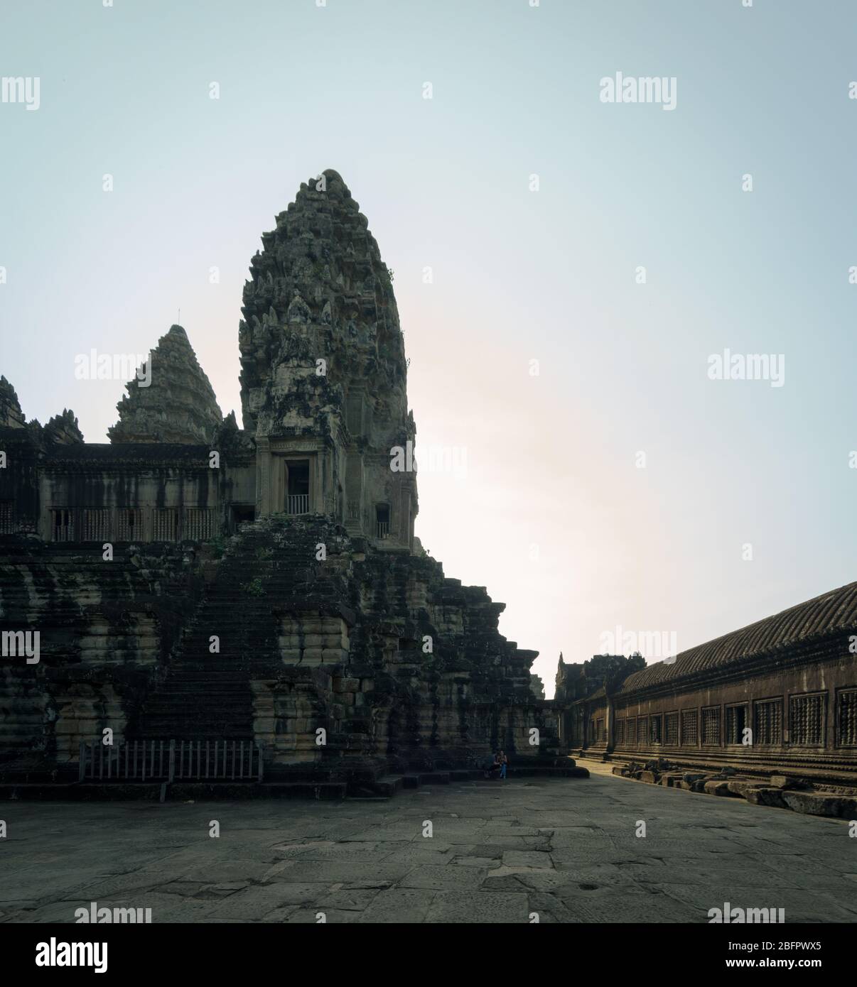 Central tiered roof stupa in Angkor Wat main temple, an ancient Hindu ...