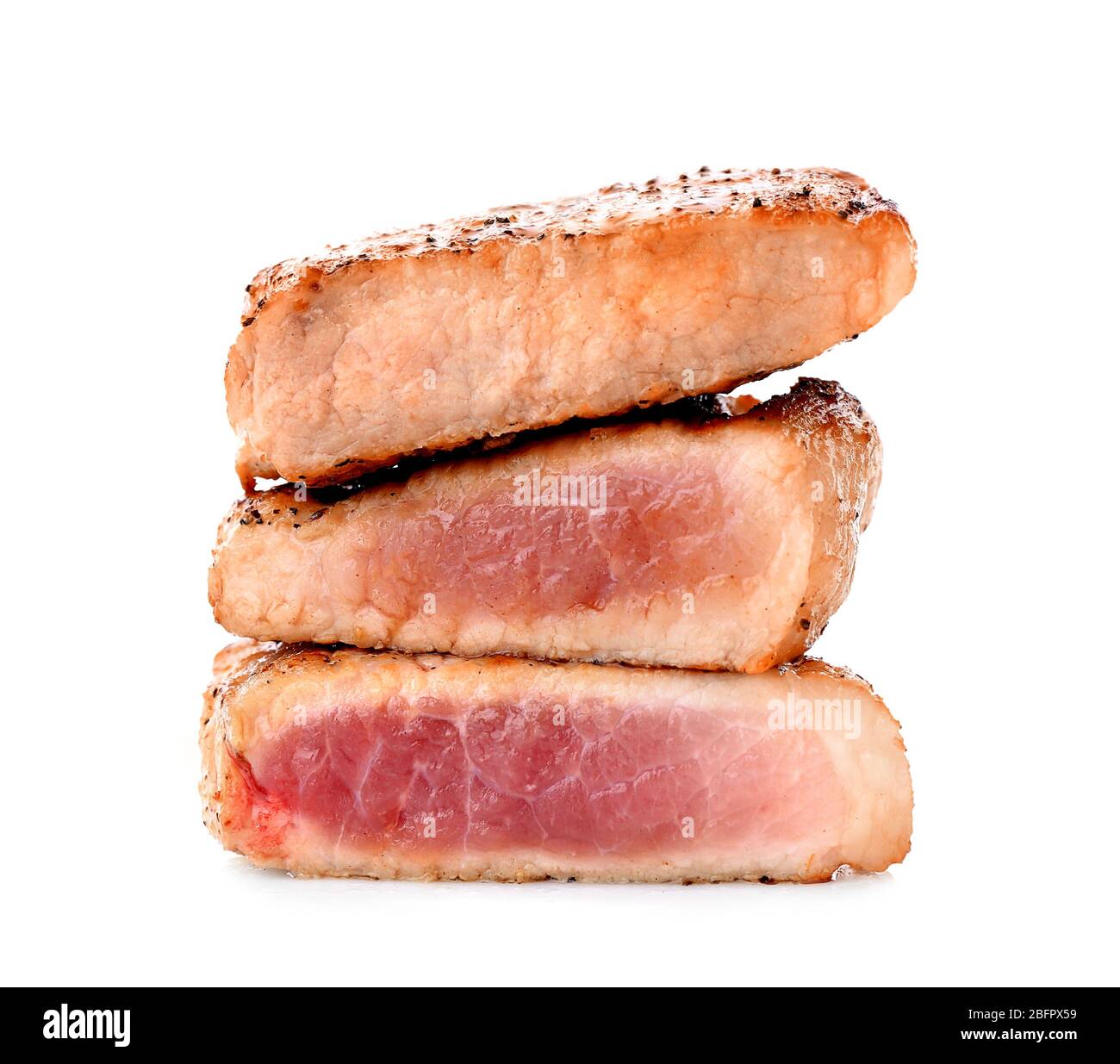 Different degrees of meat doneness on white background Stock Photo - Alamy
