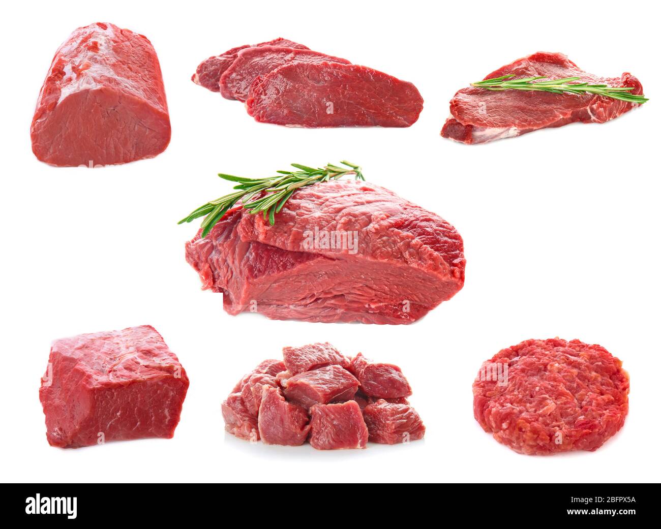 Collage of fresh meat on white background Stock Photo - Alamy