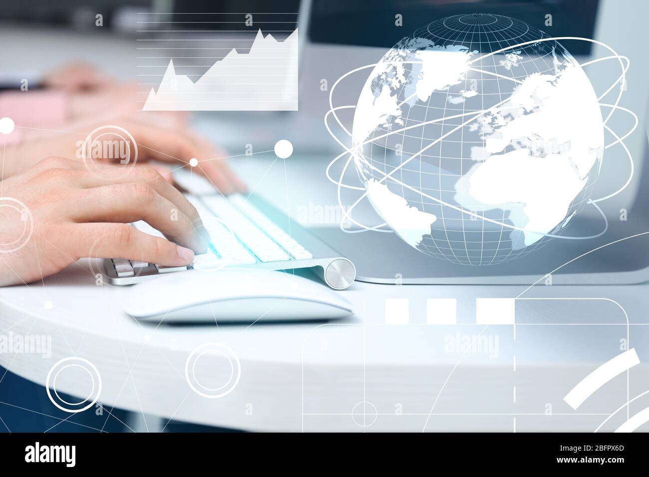 Row of computers office people hi-res stock photography and images - Alamy