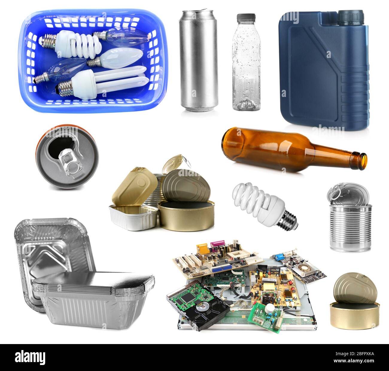 Different kinds of garbage on white background. Concept of recycling ...