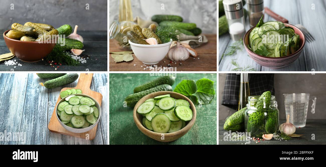 Collage with fresh and marinated cucumbers Stock Photo - Alamy
