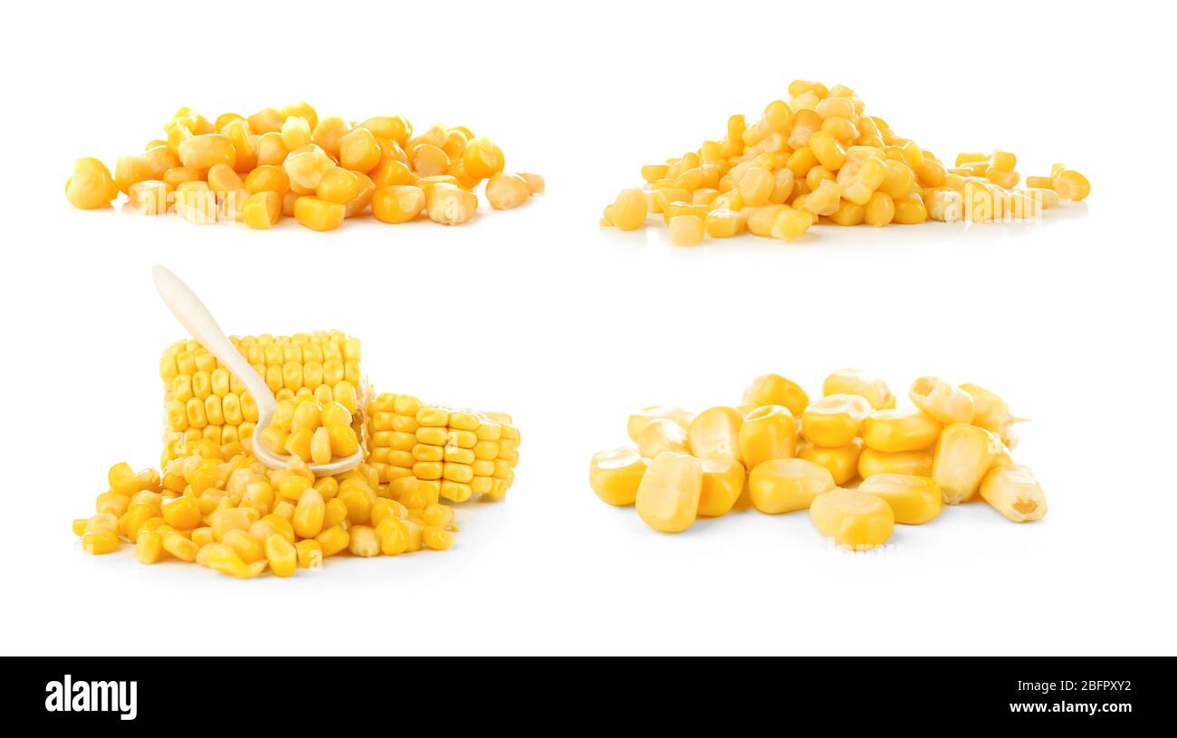 Collage of corn kernels on white background Stock Photo - Alamy