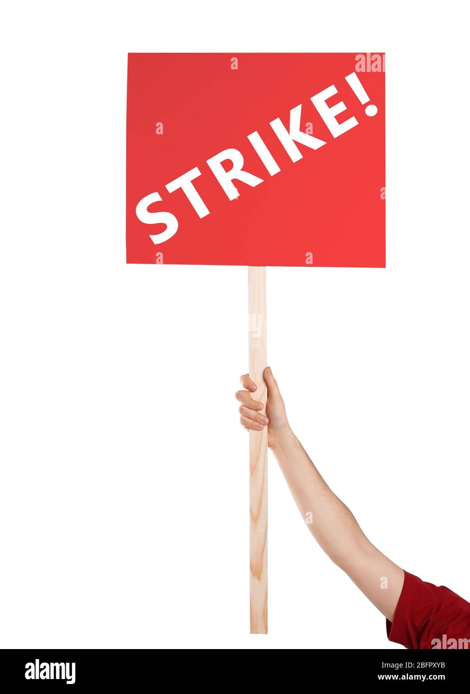 Man holding signboard with word STRIKE on white background Stock Photo ...