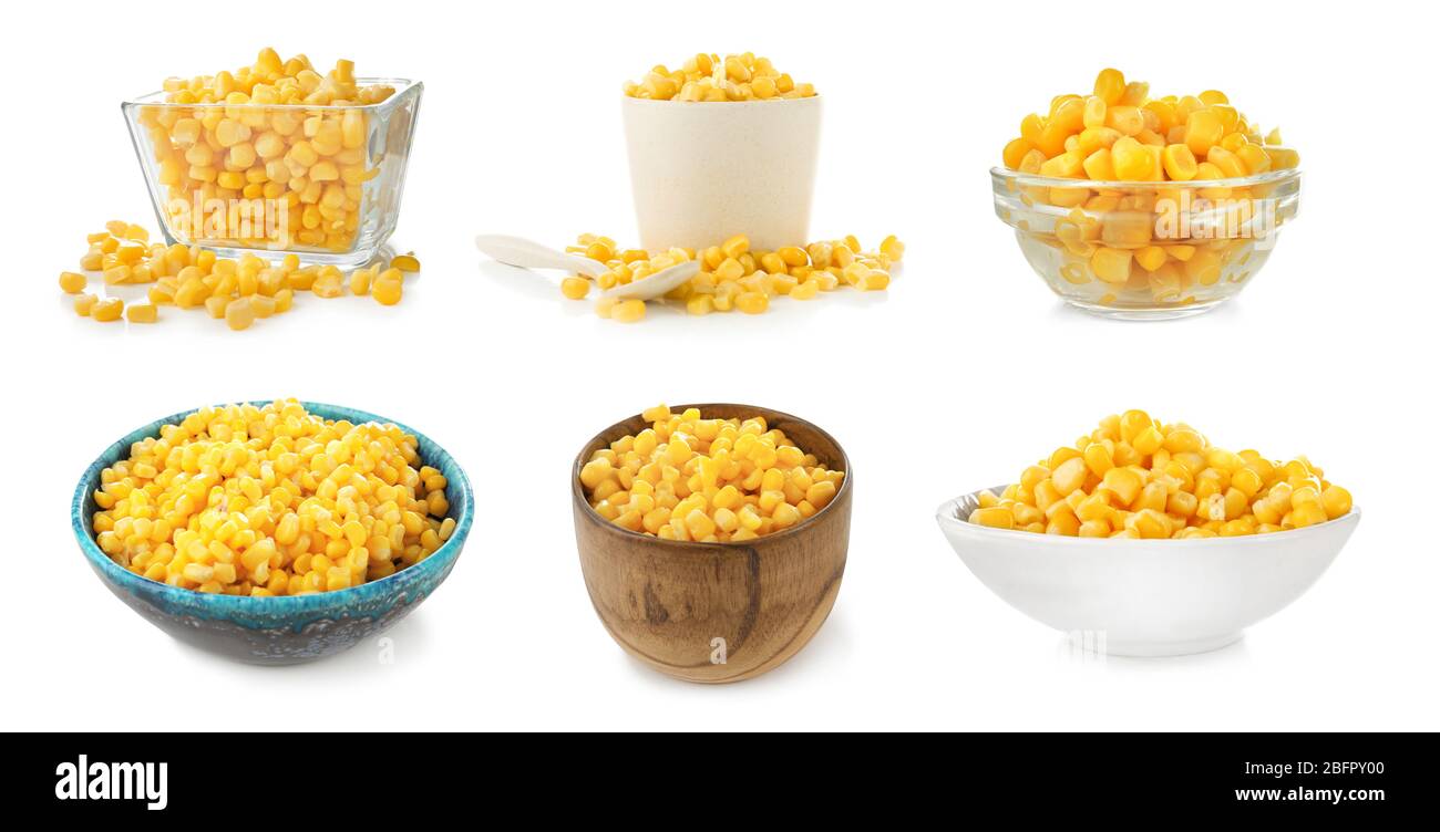 Collage of corn kernels on white background Stock Photo - Alamy