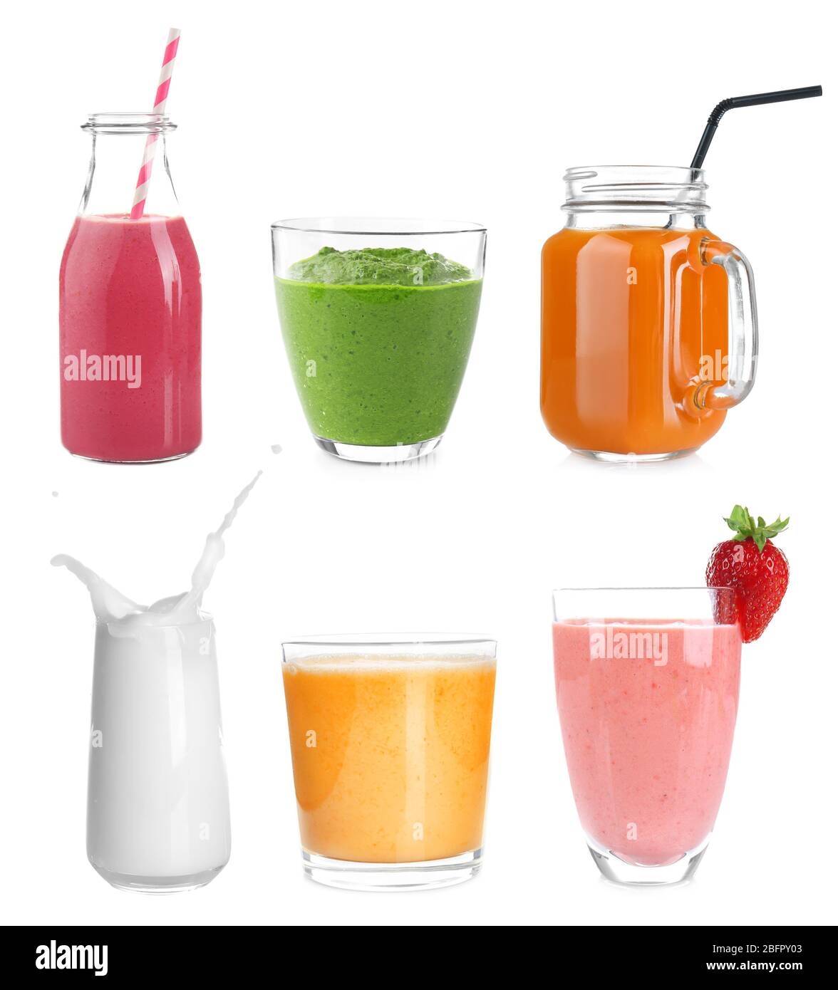 Different protein shakes in glassware on white background Stock Photo ...
