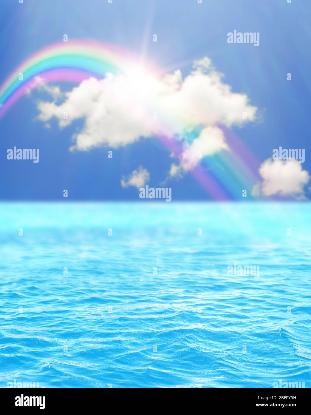 Ocean water and beautiful rainbow in sky Stock Photo - Alamy
