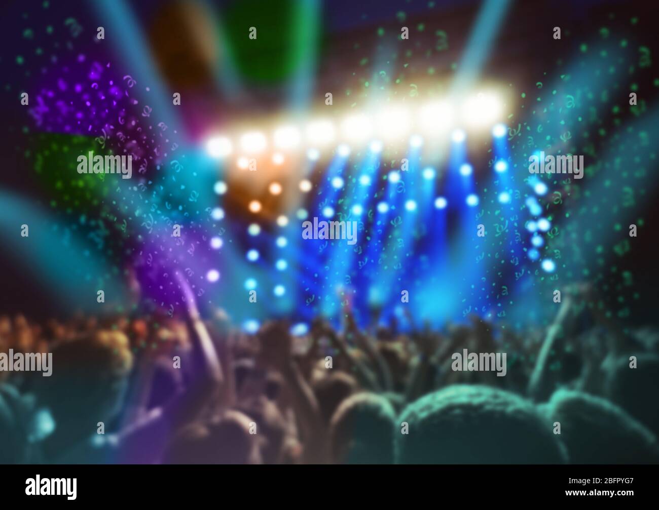 Blurred view of crowd and stage with colorful lights at concert Stock ...