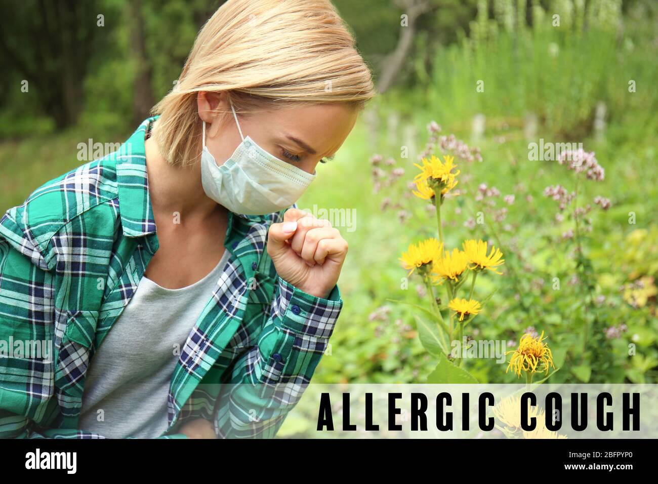 Young woman suffering from allergic cough outdoors Stock Photo - Alamy