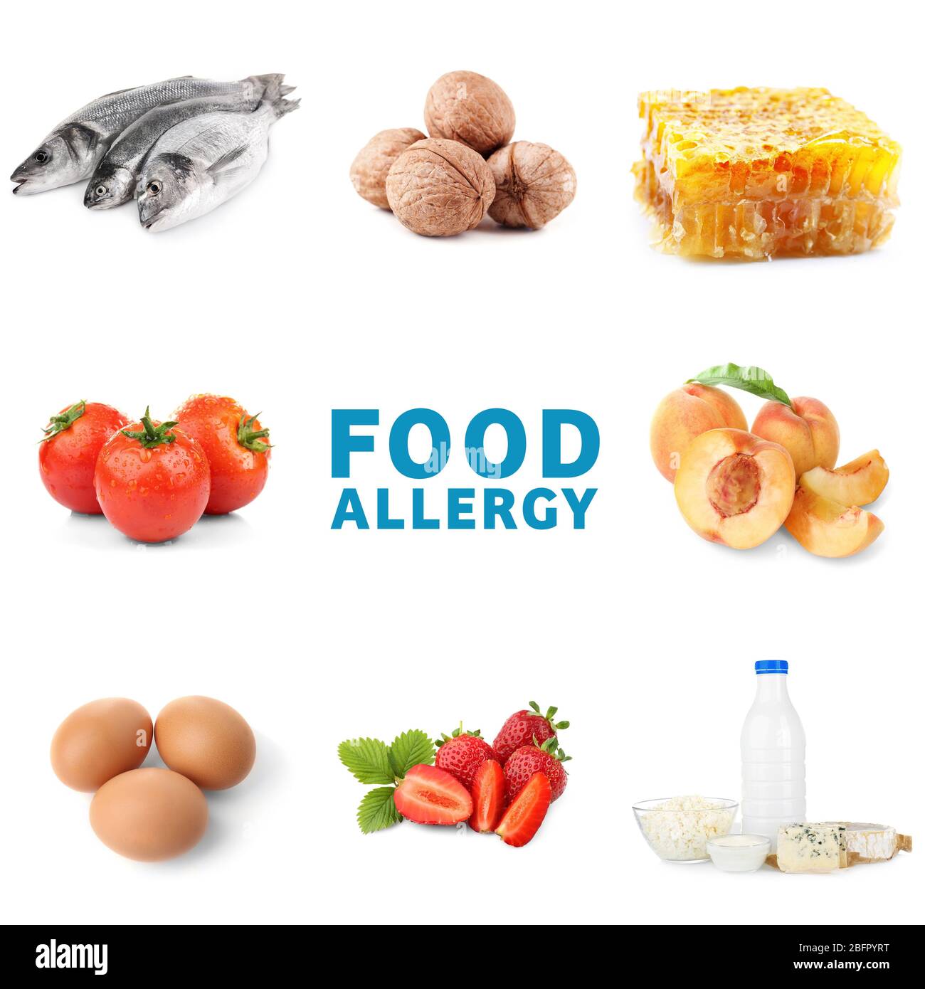 Set of different food that cause allergy on white background Stock ...