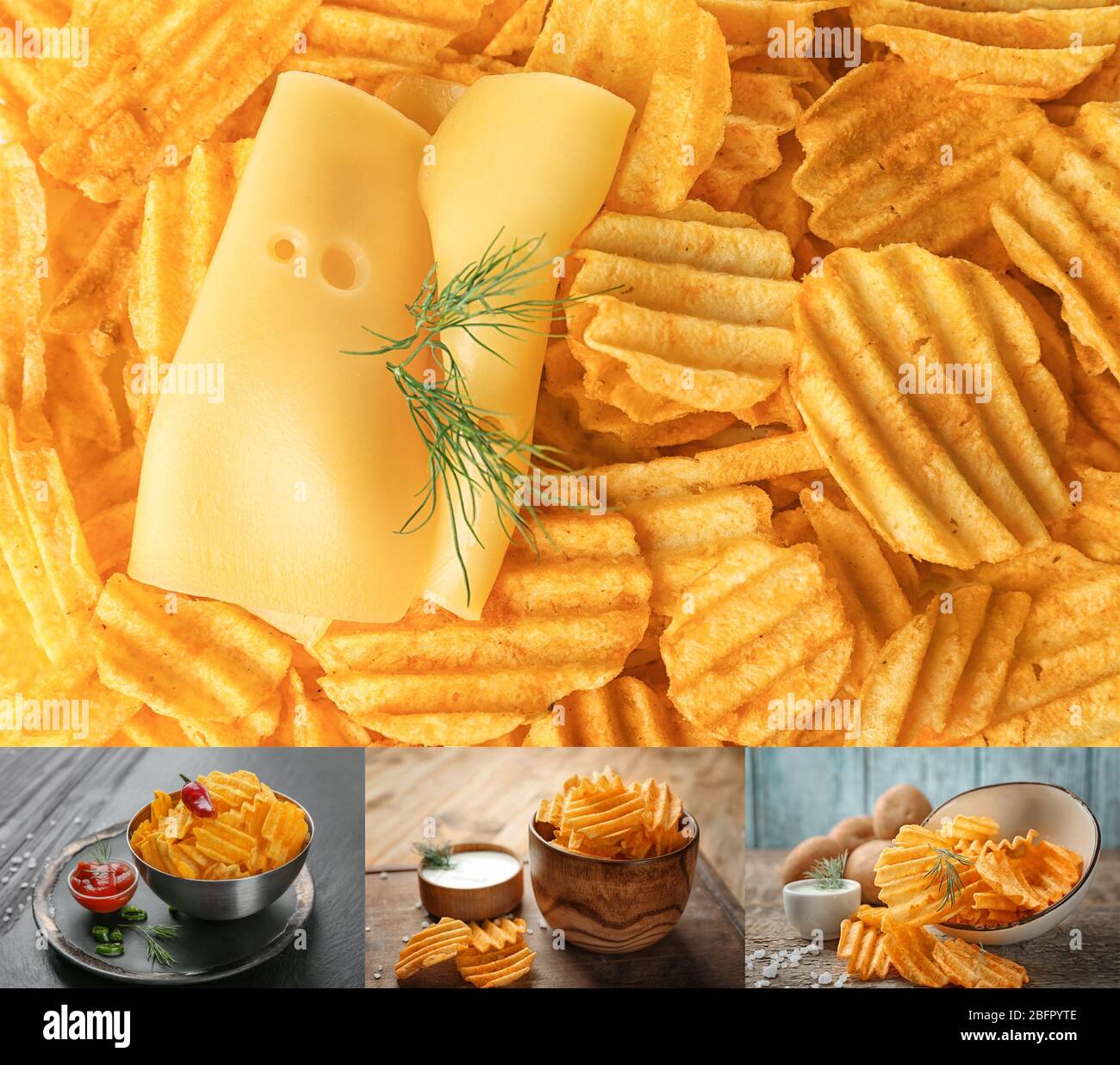 Collage of tasty potato chips Stock Photo - Alamy